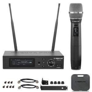 phenyx pro true diversity wireless microphone system w/ 1000 tunable channels, single cordless microphone set w/auto scan, uhf professional dynamic microphone for singing, stage & studio (ptu-1u)