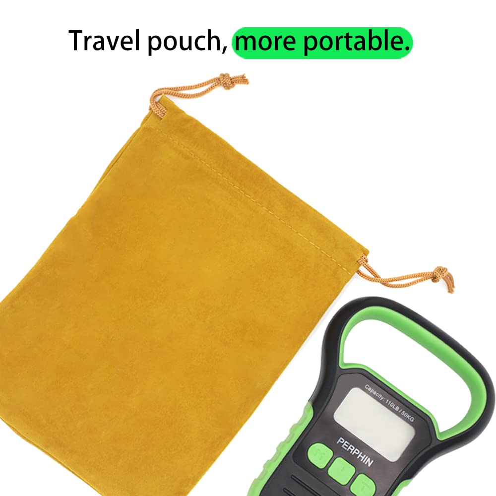 (LATEST VERSION)Fishing Scale, Rubberized Fish Scale, 110pounds/50kg, Portable Fishing Scale with Travel Pouch, Digital Fish Scale with 60 inches Ruler, Large Backlight LCD Dispaly, in Black and Green