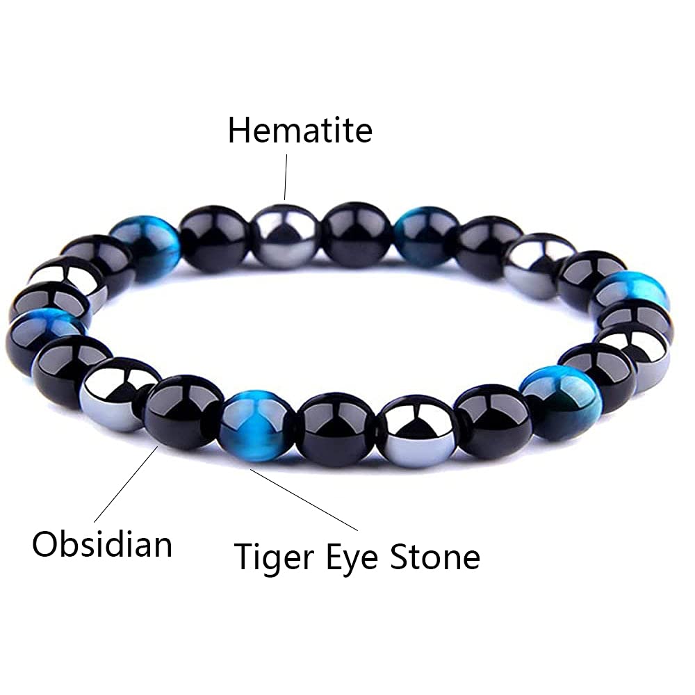 KIOMOY Triple Protection Bracelet For Protection Bring Luck And Prosperity Hematite Black Obsidian Tiger Eye Stone Bracelets (Stone-CS-CTB)