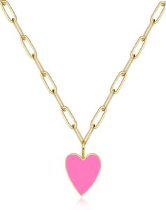 pink heart necklaces for women trendy hot pink necklace preppy jewelry necklaces heart pendent necklace pink jewelry outfit for women paperclip chain necklace pink dress accessories red heart necklace