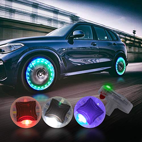 Akarado Car Tire Wheel Lights, 4Pcs Air Valve, Solar Valve Cap with Motion Sensors Colorful Flashing LED Light Gas Nozzle for Bicycle Motorcycles