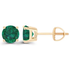 14k yellow gold plated sterling silver 6mm round created green emerald may birthstone screwback stud earrings