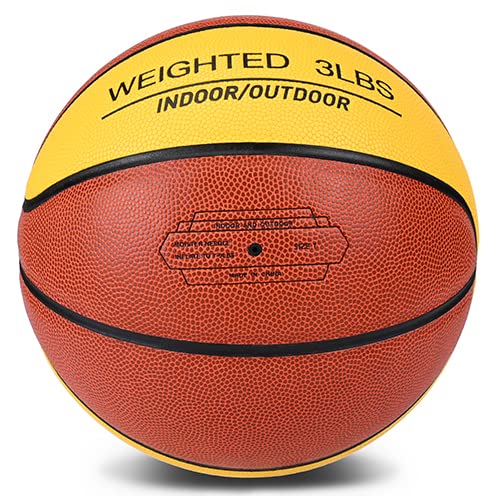 KUYOTQ 3lbs 29.5" Weighted Basketball Composite Indoor Outdoor Heavy Trainer Basketball for Improving Ball Handling Dribbling Passing and Rebounding Skill (deflated, Size 7)