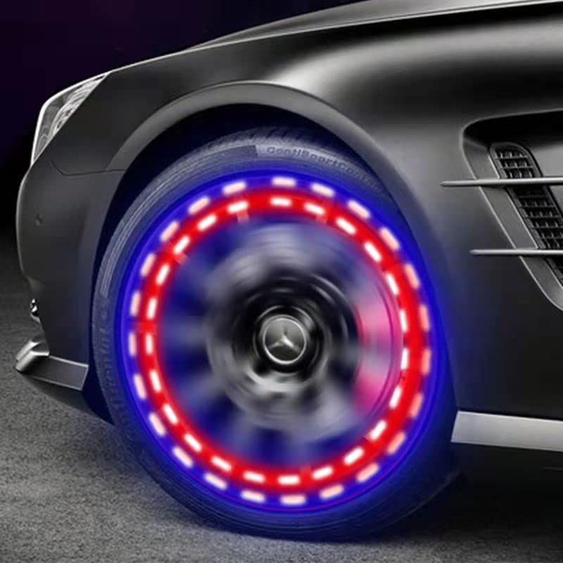 Akarado Car Tire Wheel Lights, 4Pcs Air Valve, Solar Valve Cap with Motion Sensors Colorful Flashing LED Light Gas Nozzle for Bicycle Motorcycles