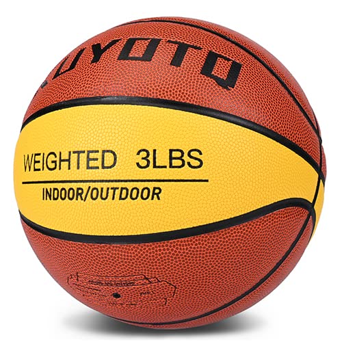 KUYOTQ 3lbs 29.5" Weighted Basketball Composite Indoor Outdoor Heavy Trainer Basketball for Improving Ball Handling Dribbling Passing and Rebounding Skill (deflated, Size 7)