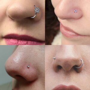 Vsnnsns 20G Nose Rings for Women Surgical Steel Nose Rings Hoops L Shaped Nose Studs Nose Hoop Rings 2mm Diamond CZ Nose Ring Nose Piercing Jewelry Silver 26Pcs