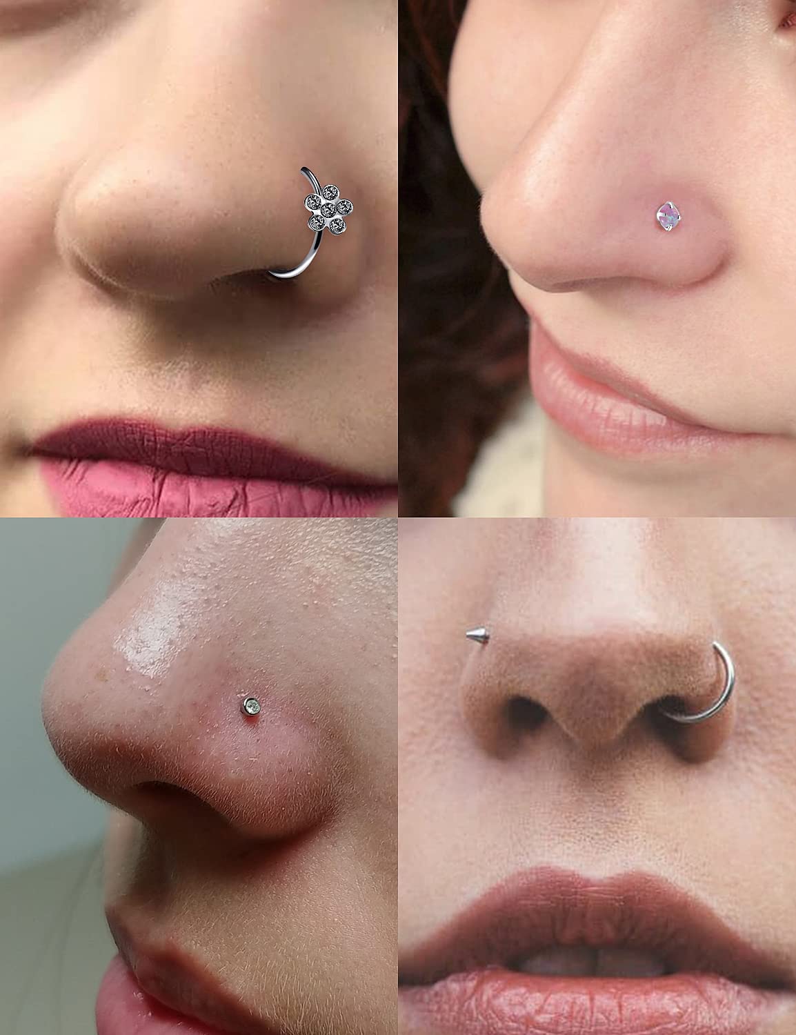 Vsnnsns 20G Nose Rings for Women Surgical Steel Nose Rings Hoops L Shaped Nose Studs Nose Hoop Rings 2mm Diamond CZ Nose Ring Nose Piercing Jewelry Silver 26Pcs