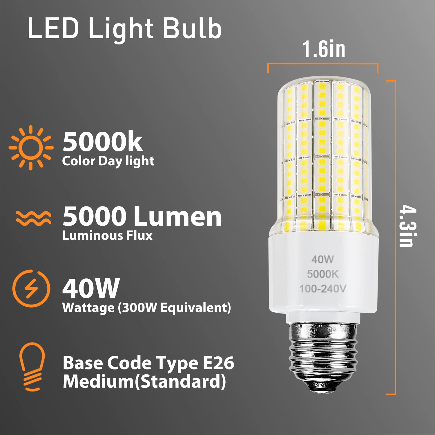 ZP A19 Led Light Bulb 300W Equivalent 40W Bulbs 5000 Lumen 5000K Cool Daylight White E26/E27 Base Waterproof Lighting for Outdoor Indoor Garage Warehouse Corn Green, 2 Count (Pack of 1)