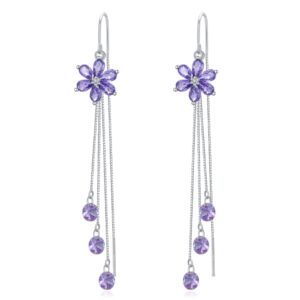 925 sterling silver threader earrings with flower crystal tassel long charm drop dangle earrings jewelry gifts for women