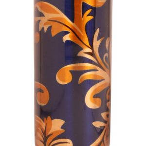 INDTRESOR Pure Copper Water Bottle - Handcrafted - Ayurveda health benefits - Large 35 oz - Leak proof - Easy to carry for Sports, Fitness, Yoga, School - Royal Blue Base Floral Golden Vines Enamel