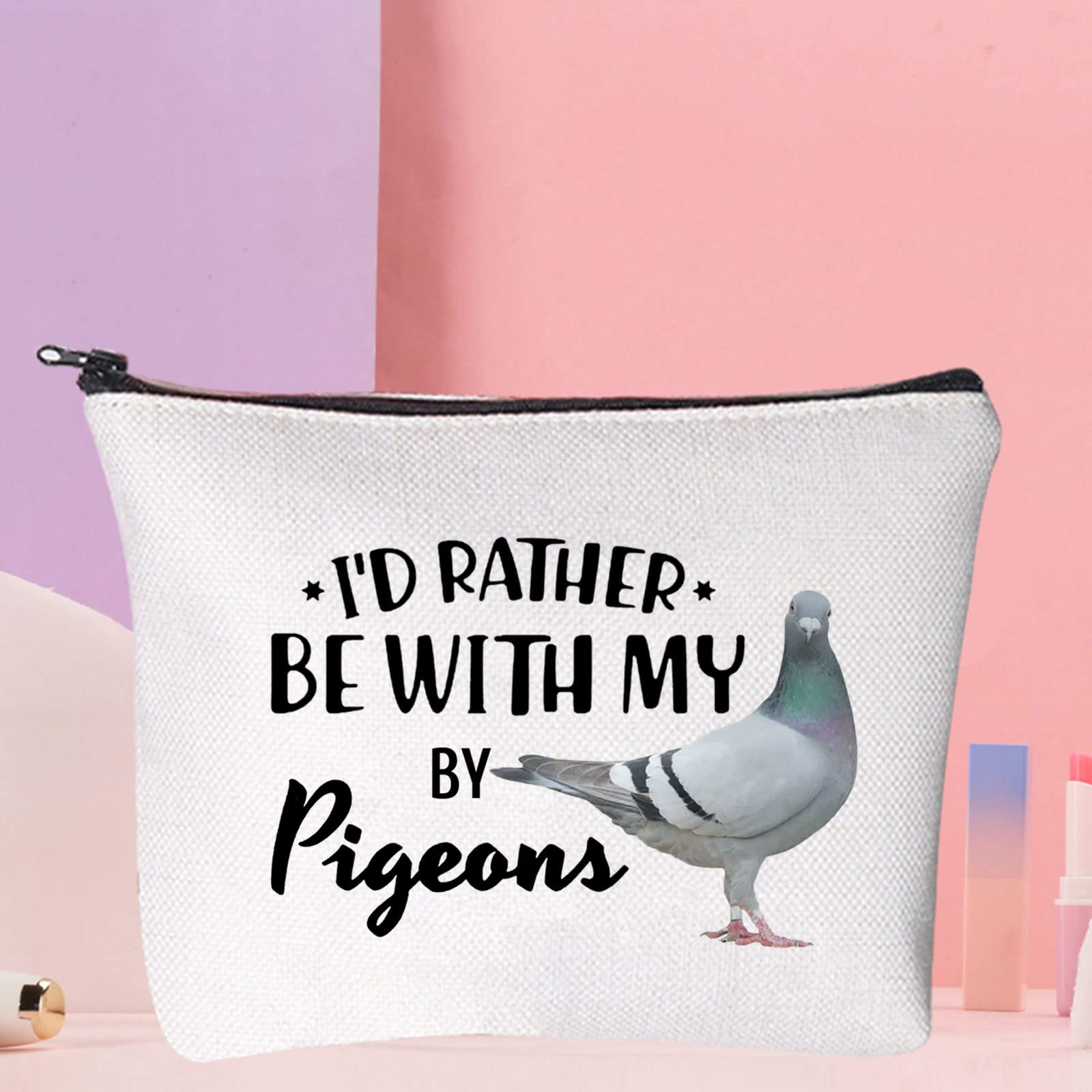 WZMPA Pigeon Themed Cosmetic Bag Pigeon Lover Gift I'd Rather Be With My Pigeons Makeup Zipper Pouch Bag Animal Lover Gift (With My Pigeons)