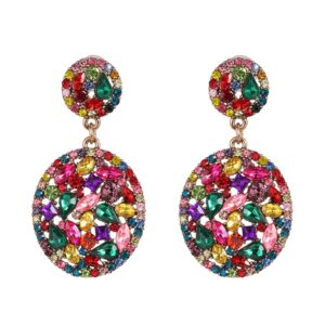 asphinien multi-colored crystal drop dangle earrings sparkling rhinestone paved round stud earrings vintage bridal wedding statement earrings for women