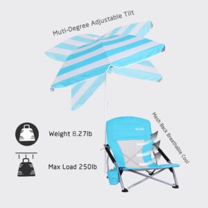 Beach Chair, Beach Chair and Umbrella, Folding Beach Chair, Beach Chairs for Adults, Low Beach Chair, Folding Chair with Umbrella, Camping Chair, Sillas De Playa (2-Pack Blue)