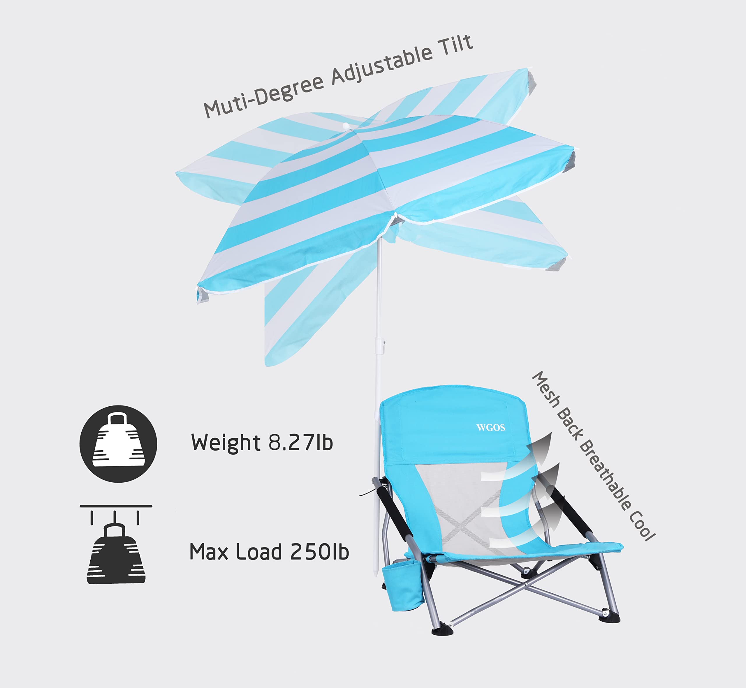 Beach Chair, Beach Chair and Umbrella, Folding Beach Chair, Beach Chairs for Adults, Low Beach Chair, Folding Chair with Umbrella, Camping Chair, Sillas De Playa (2-Pack Blue)