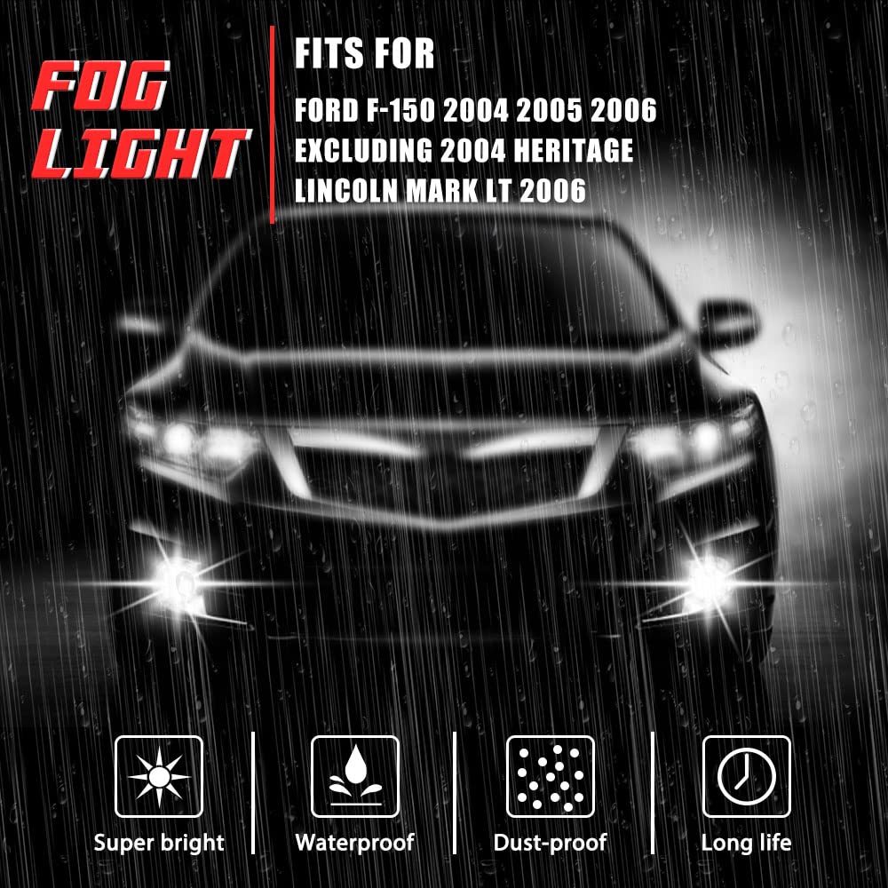 Driving Fog Lights Lamps OE Style Replacement for 2004 2005 2006 Ford F150 With H10 12V 42W Halogen Bulbs Replaces # FO2592197 FO2592209 FO2593197 FO2593209 4L3Z15200BB 5L3Z15201A (Smoke Lens)