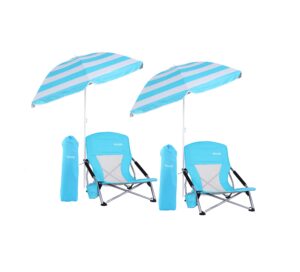 beach chair, beach chair and umbrella, folding beach chair, beach chairs for adults, low beach chair, folding chair with umbrella, camping chair, sillas de playa (2-pack blue)