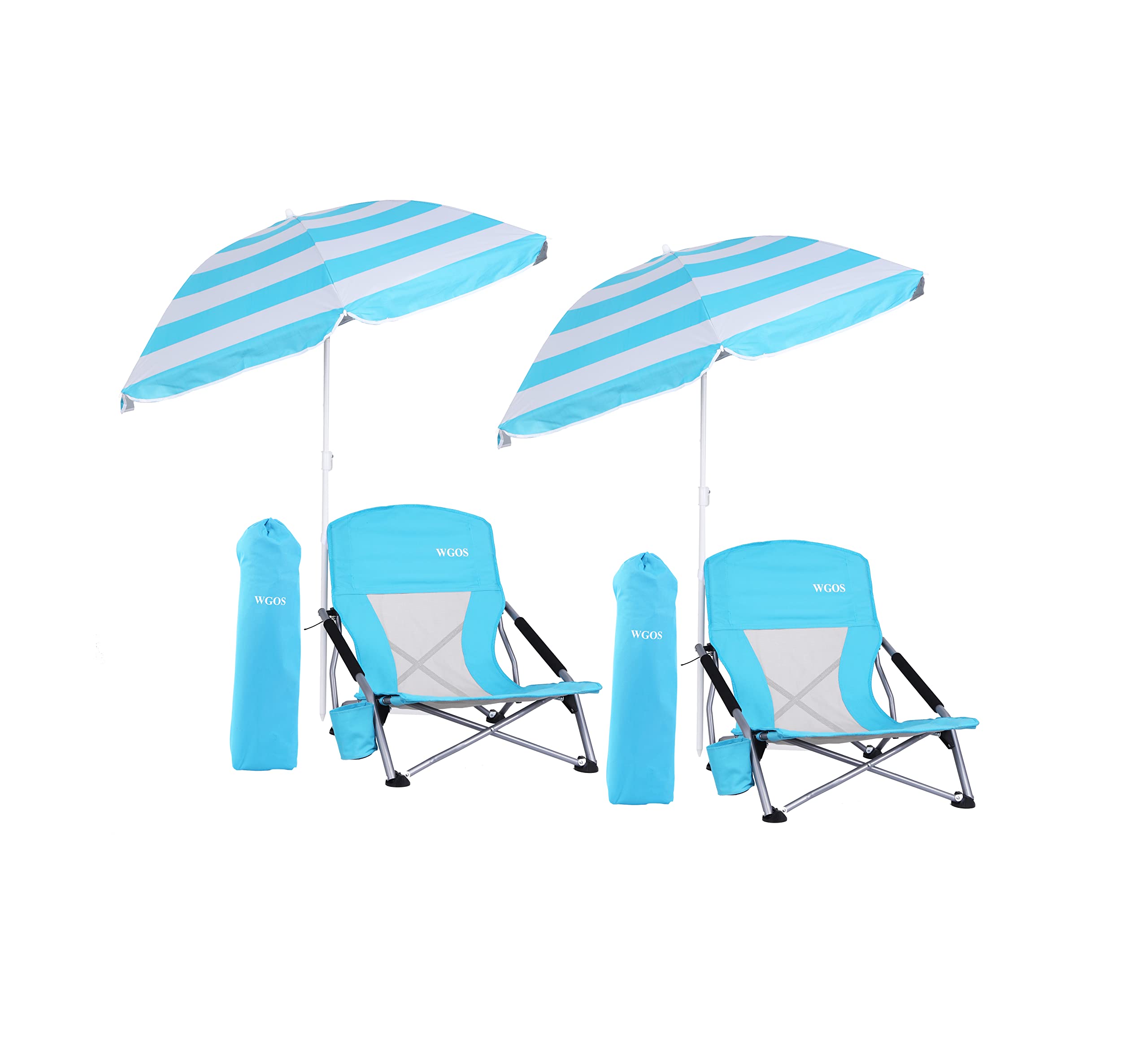 Beach Chair, Beach Chair and Umbrella, Folding Beach Chair, Beach Chairs for Adults, Low Beach Chair, Folding Chair with Umbrella, Camping Chair, Sillas De Playa (2-Pack Blue)