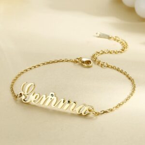 Jewenova Custom Name Bracelet 18K Gold Plated Cuban Chain Figaro Chain Name Bracelets Personalized Jewelry for Gift for Women