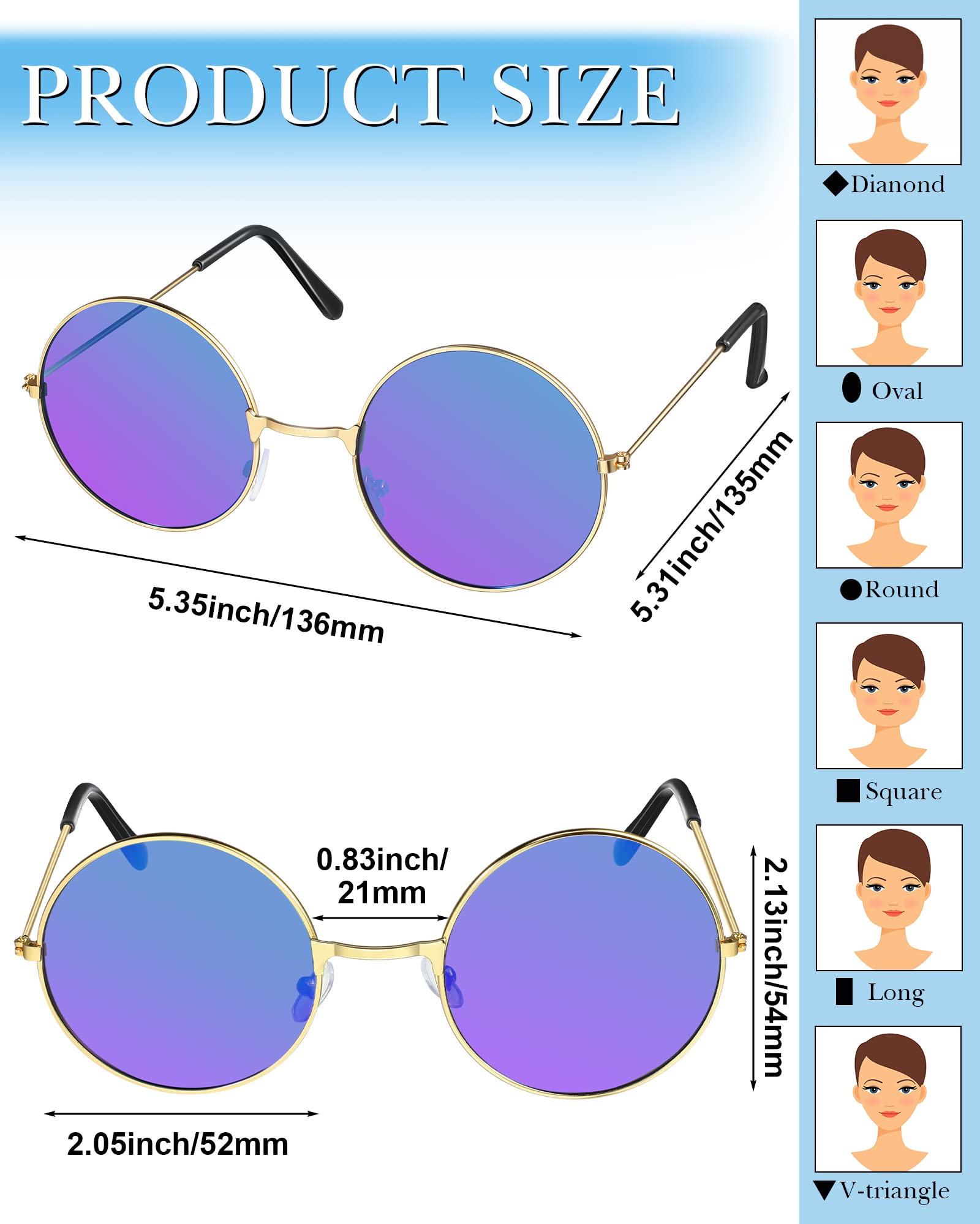 Weewooday 30 Pairs Round Hippie Sunglasses Retro Colored Hippie Glasses 60s 70s Trendy Sunglasses Metal Frame Circle Glasses Reflective Lens Sunglasses for Women Men, Multicolored