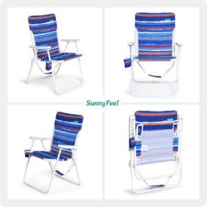 SunnyFeel 15" Tall Folding Beach Chair, Oversized Portable High Seat Sand Chair for Adults Heavy Duty 300 LBS, Foldable Camping Lawn Chairs for Camp/Outdoor/Travel/Picnic/Concert/Sports