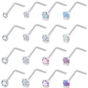 vsnnsns 18g opal nose rings l shaped nose studs surgical stainless steel 1.5mm 2mm 2.5mm 3mm cz nose rings studs silver nose rings for women men girl nose nostrial piercing jewerly cz opal 2mm 16pcs