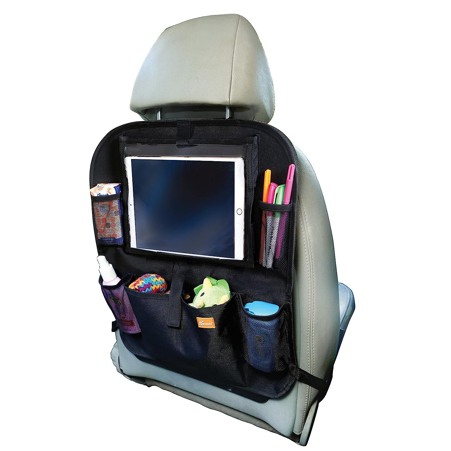 Dreambaby Backseat Car Organizer & Storage - Back Seat Protector - with 4 Mesh Pocket & Toy Pouch - Suits Tablet Screen Size up to 10.5 Inch/ 26.7cm - Black - Model L1216