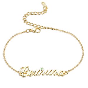 Jewenova Custom Name Bracelet 18K Gold Plated Cuban Chain Figaro Chain Name Bracelets Personalized Jewelry for Gift for Women