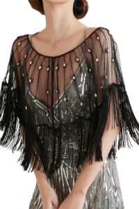 babeyond sequin beaded shawl wrap 1920s evening cape shawl gatsby for evening dresses wedding party (black)