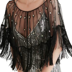 BABEYOND Sequin Beaded Shawl Wrap 1920s Evening Cape Shawl Gatsby for Evening Dresses Wedding Party (Black)