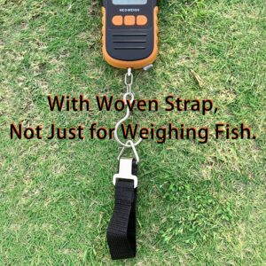 Portable Fishing Scale, Easy to Read, 110lbs/50kg, Digital Fishing Scale with Tape Measure, Large Backlight Display, 3 Weighing Units, Fishing Lanyard, Woven Strap, Tare Funcion