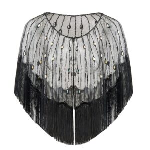 BABEYOND Sequin Beaded Shawl Wrap 1920s Evening Cape Shawl Gatsby for Evening Dresses Wedding Party (Black)