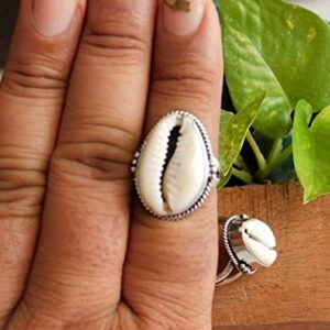 Natural Cowrie shell ring, Beach Shell Ring Shell Ring For Women, Summer Ring gypsy ethnic boho style shell handmade jewelry, codi ring for friend, (6)