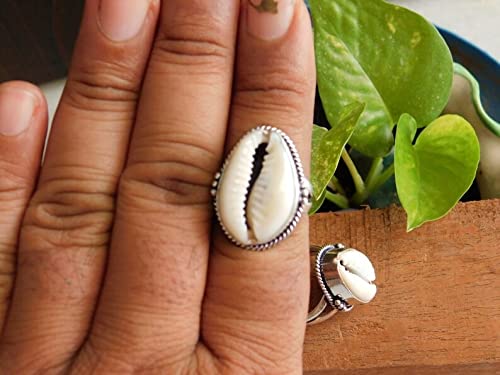 Natural Cowrie shell ring, Beach Shell Ring Shell Ring For Women, Summer Ring gypsy ethnic boho style shell handmade jewelry, codi ring for friend, (6)