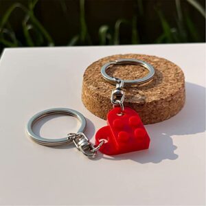 Brick Keychain Best Friend Keychain for Friendship Couple Boyfriend Girlfriend, Heart Keychain Set Valentine’s Day Birthday Key chain for Husband Wife Keychain Gift for Him Her (Red)