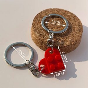 Brick Keychain Best Friend Keychain for Friendship Couple Boyfriend Girlfriend, Heart Keychain Set Valentine’s Day Birthday Key chain for Husband Wife Keychain Gift for Him Her (Red)