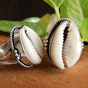 Natural Cowrie shell ring, Beach Shell Ring Shell Ring For Women, Summer Ring gypsy ethnic boho style shell handmade jewelry, codi ring for friend, (6)