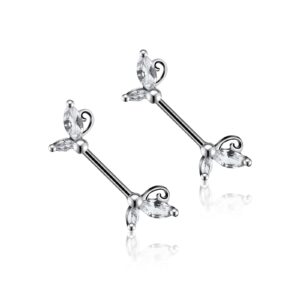 colorful bling 14g stainless steel nipple ring clear cz nipple ring butterfly nipple barbell 316l stainless steel nipple piercings jewelry for women