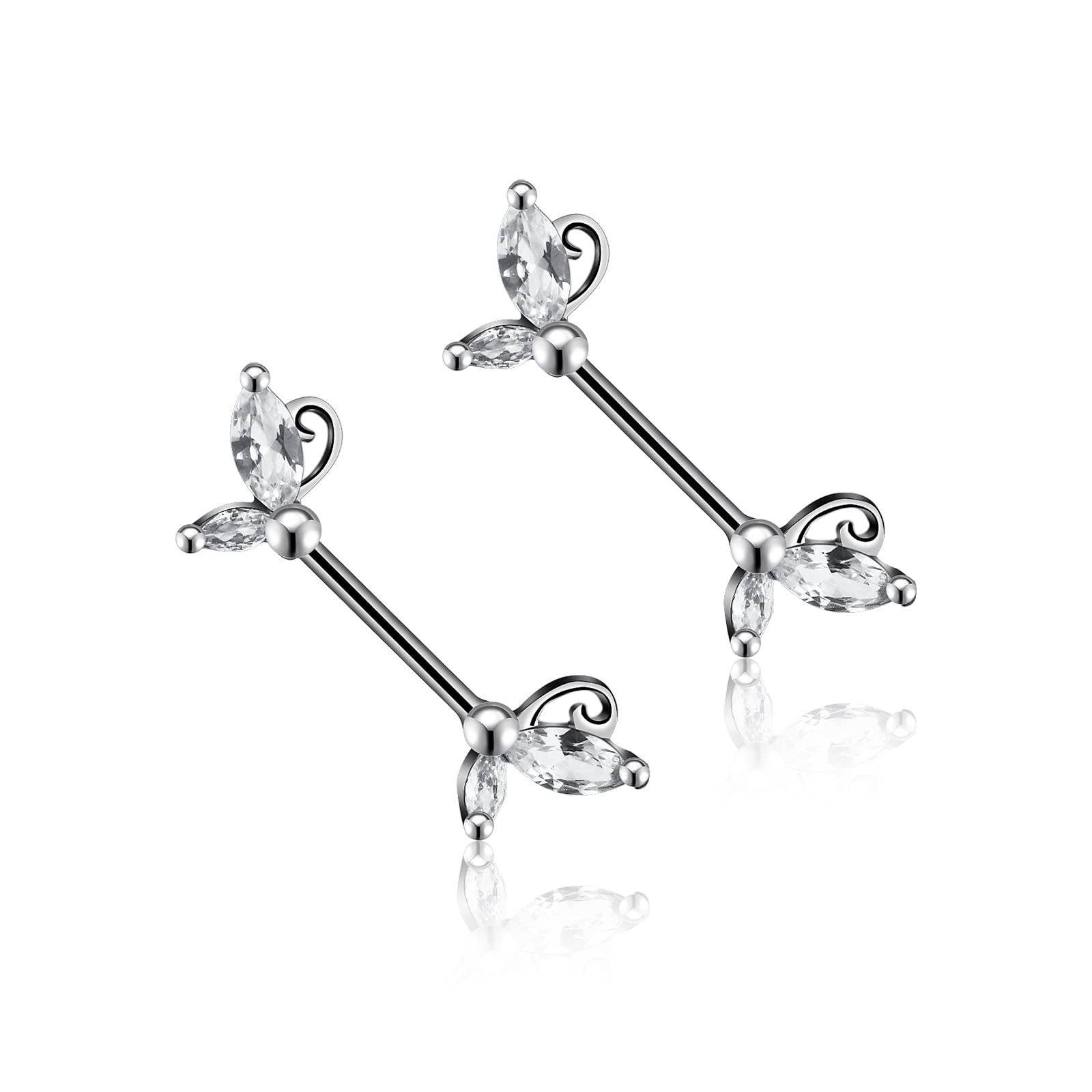 COLORFUL BLING 14G Stainless Steel Nipple Ring Clear CZ Nipple Ring Butterfly Nipple Barbell 316L Stainless Steel Nipple Piercings Jewelry for Women