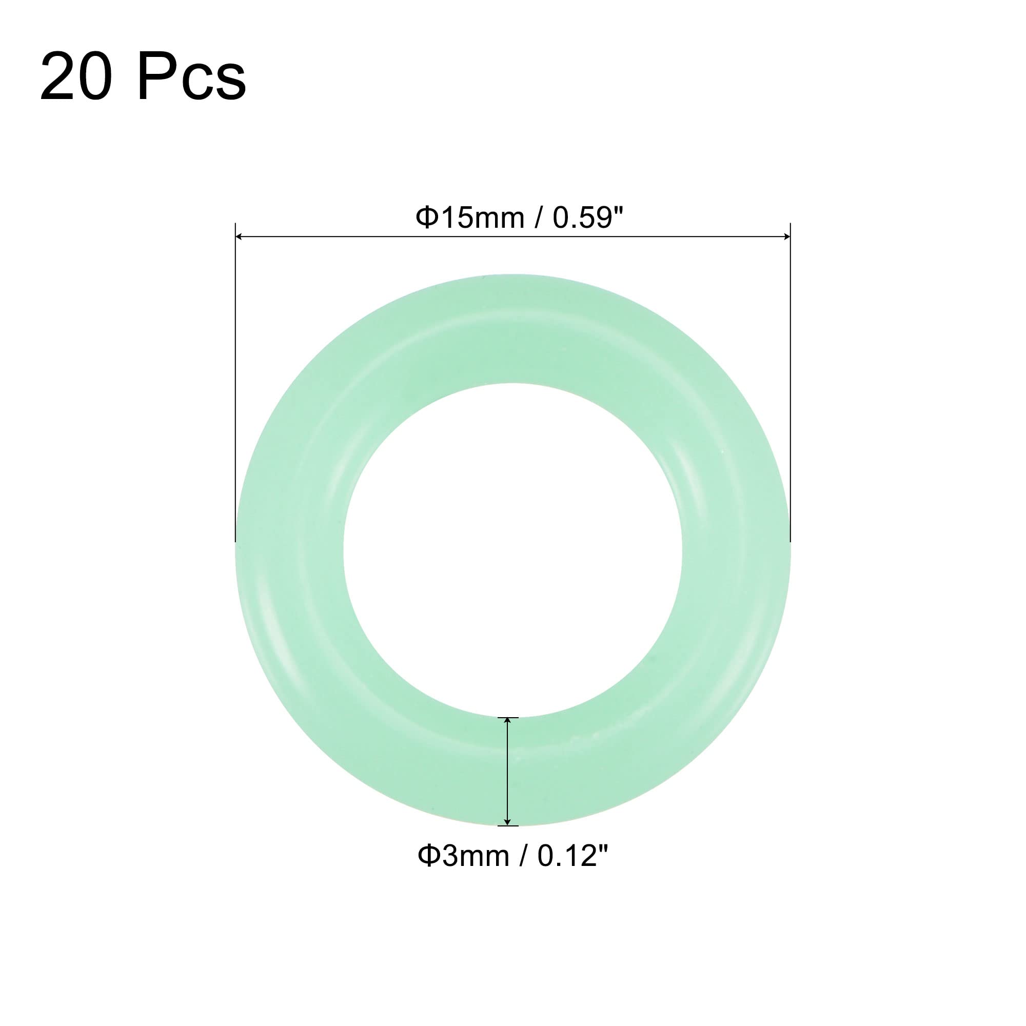 MECCANIXITY Tent Stakes Silicone O-Rings Glow in The Dark 15mm OD 3mm Width, Fluorescent Camping Tents Nail Accessory, Green Pack of 20