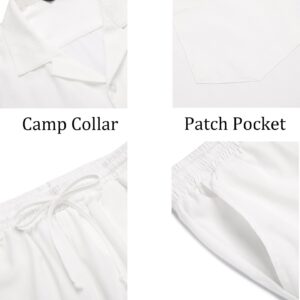 COOFANDY Men's 2 Pieces Shirt Set Short Sleeve Button Down Casual Hippie Holiday Beach T-Shirts Shorts Outfits (01-White, Medium)