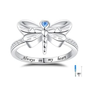 sterling silver dragonfly urn ring always in my heart women ring animal memorial keepsake cremation ash jewelry for loss of a loved one