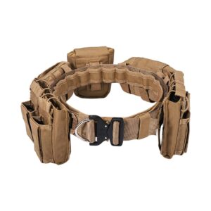 finer shop tactical belt, military style webbing riggers with 5 accessories bag, molle battle belt for hiking and camping