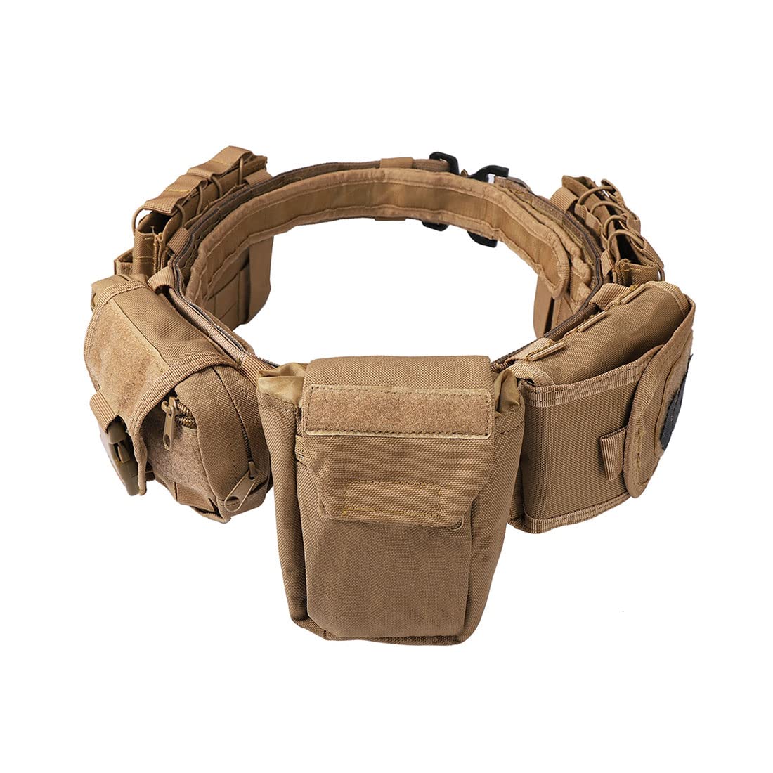 FINER SHOP Tactical Belt, Military Style Webbing Riggers with 5 Accessories Bag, MOLLE Battle Belt for Hiking and Camping