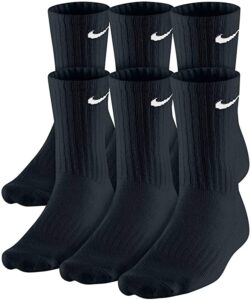 nike men's dri-fit training cotton cushioned crew socks (6 pair) (black/white, medium)