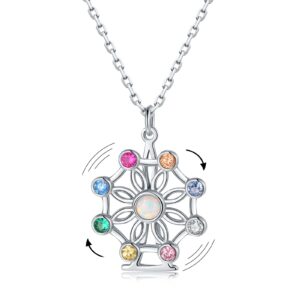 silver spinner ferris wheel necklace - 925 sterling silver romantic fidget anxiety ferris wheel jewelry necklaces for women, christmas gifts dainty multi gemstone ferris wheel opal necklace for her