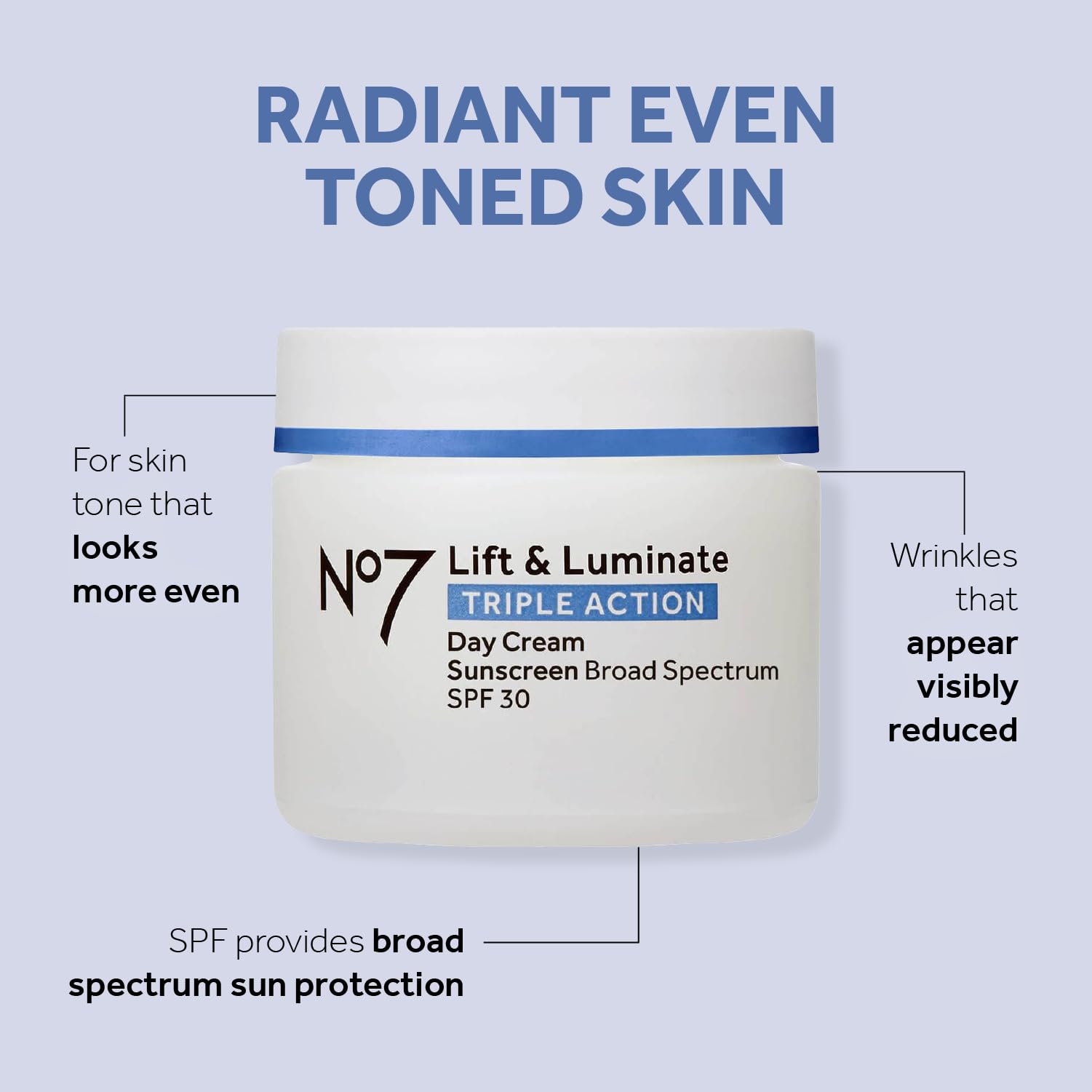 No7 Lift & Luminate Triple Action Day Cream - Anti-Aging Face Cream SPF 30, Hyaluronic Acid & Vitamin C - Visibly Firms Skin for Healthy Looking Radiance - Suitable for Sensitive Skin (1.69 Fl Oz)