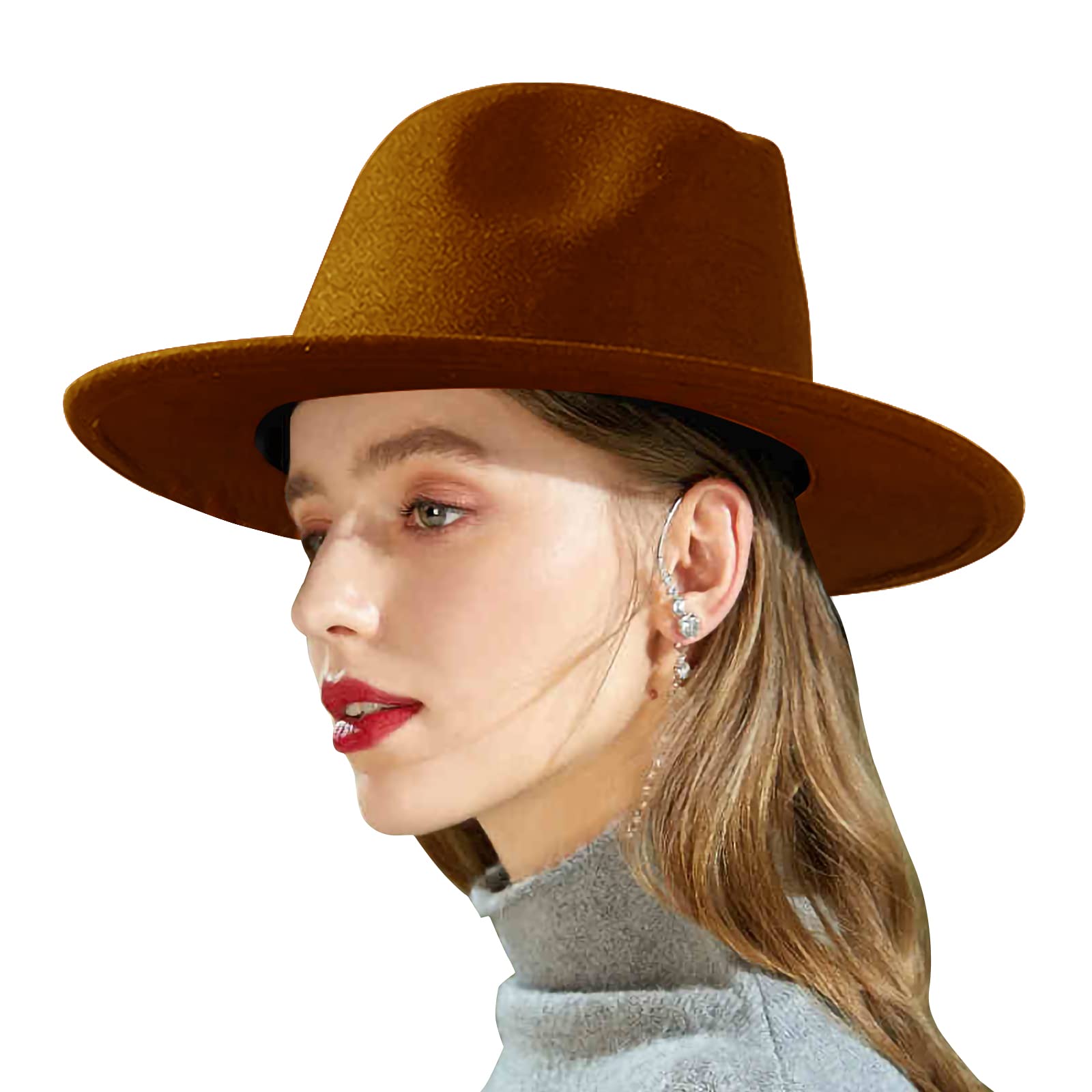 【2 Pack】 Fedora Hats for Women Fashionable Classic Wide Brim Womens Fedora Hat (Black + Khaki)