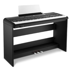 donner se-1 88 key digital piano with graded hammer action weighted keys, record, bluetooth, 4 reverb, lcd screen, midi in/out, 88 key weighted keyboard piano bundle with stand, headphone, three pedal