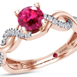 GEMVIO Collection 5MM Round Cut Lab Created Ruby Gemstone & Natural Diamond Infinity Swirl Engagement Ring In 14K Rose Gold Over Sterling Silver Anniversary Wedding Ring(0.60 Cttw)-9