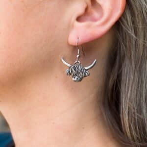 The Magic Zoo Pewter Highland Cow Earrings - Handcrafted Highland Cow Jewelry for Women- Highlander Cow Earrings